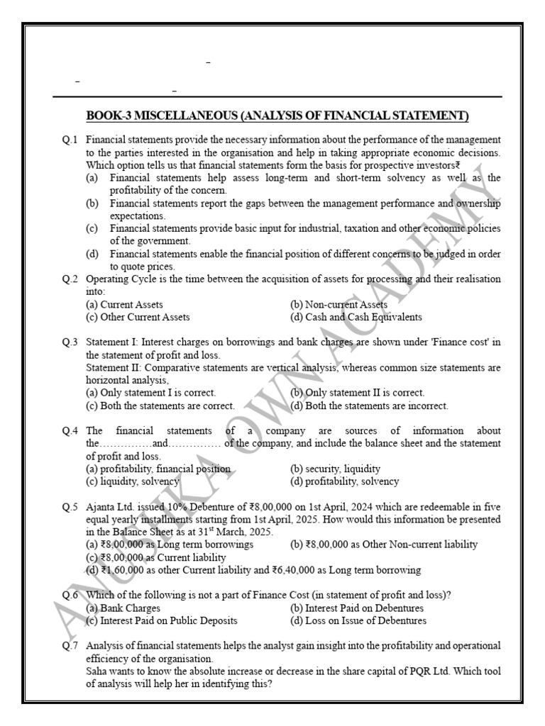 Financial Statement Analysis Quiz | PDF | Balance Sheet | Dividend