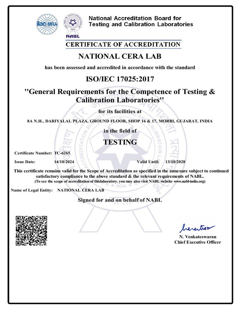 National Cera Lab ISO/IEC 17025 Accreditation | PDF