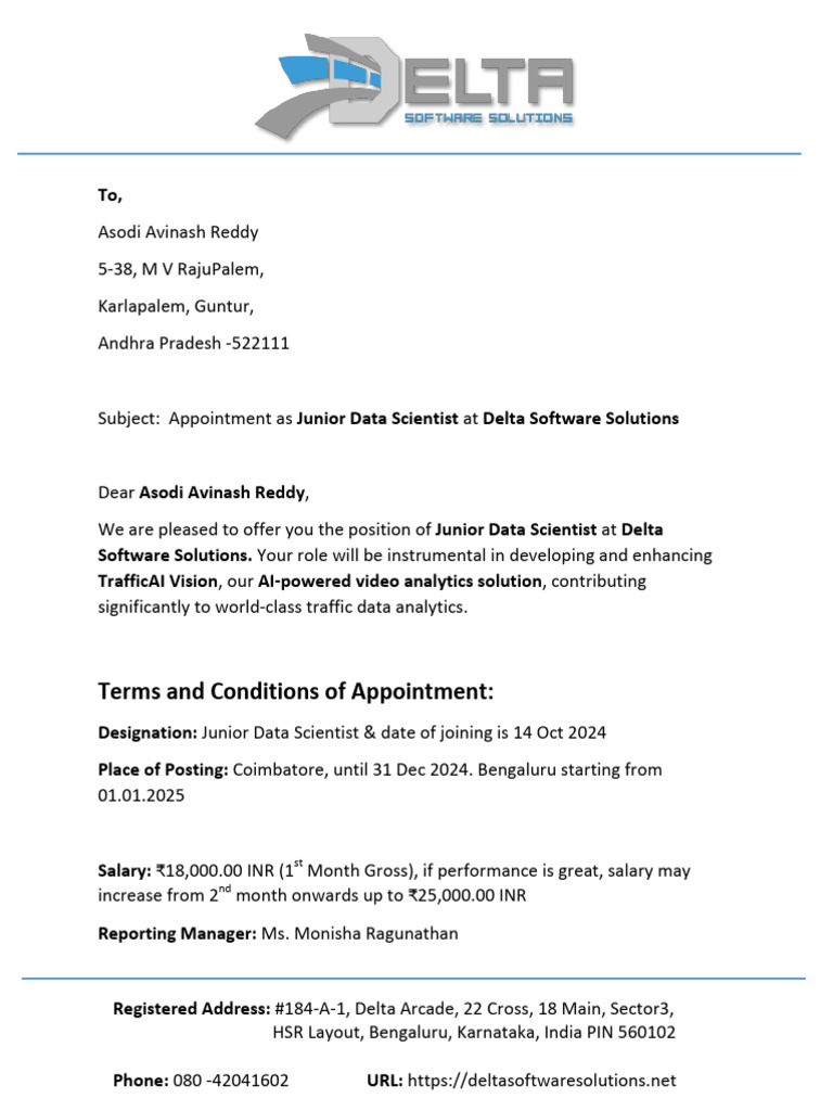 Avinash Reddy Offer Letter DSS - V0 | PDF | Non Disclosure Agreement ...