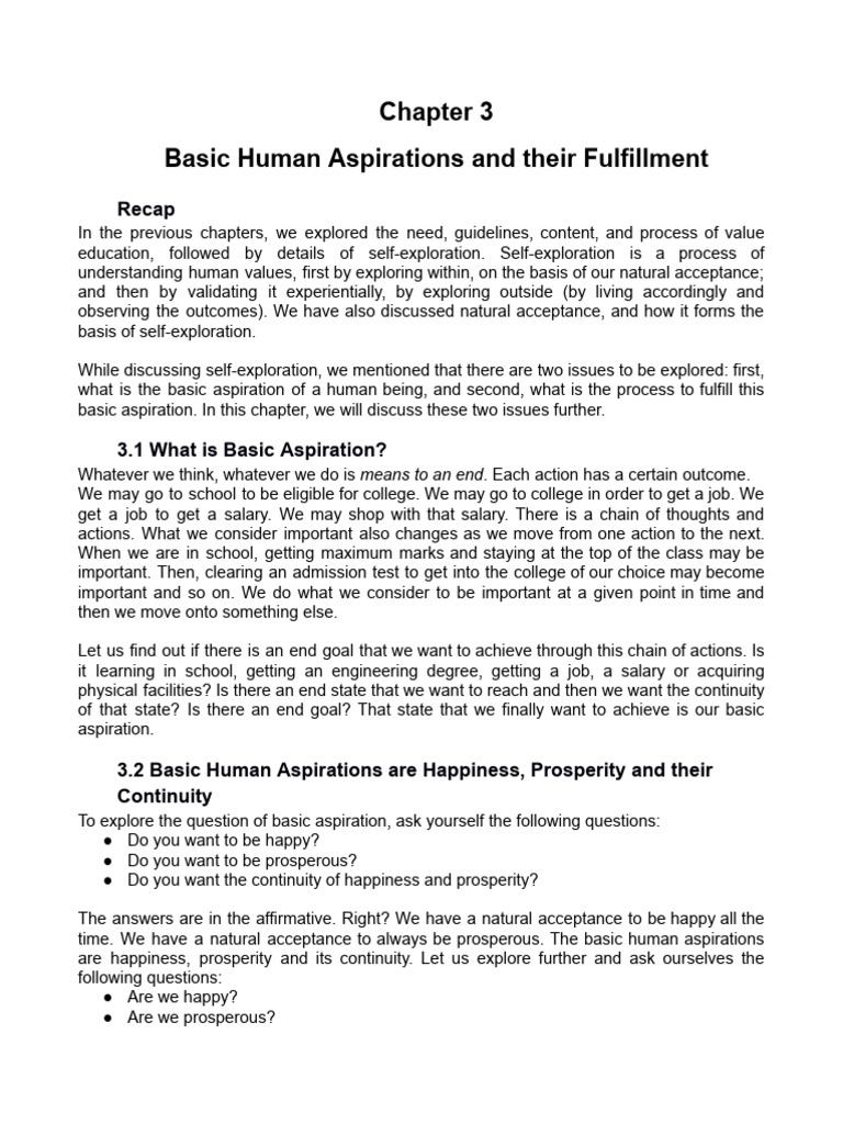 Basic Human Aspirations Explained | PDF | Consciousness | Feeling