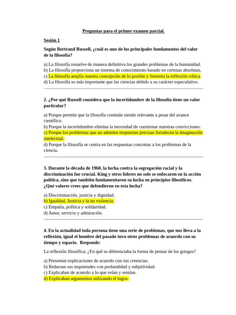 Preguntas Para El Primer Examen Parcial (1) | PDF | Conocimiento | Verdad