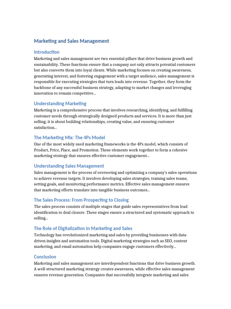 Marketing and Sales Management | PDF