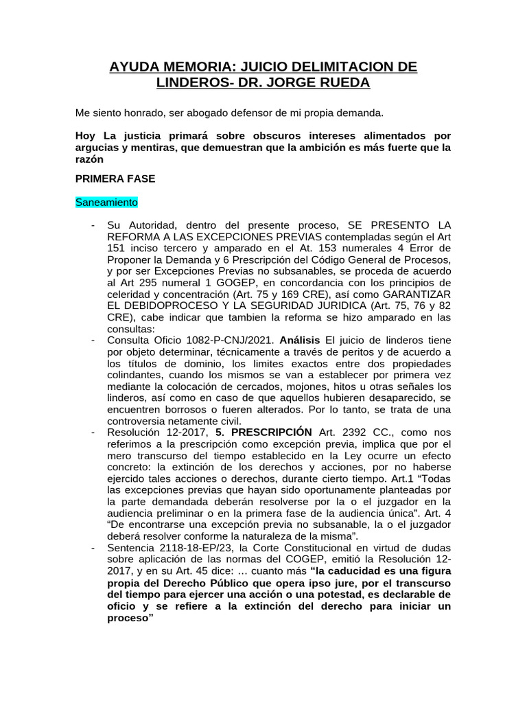 Teoria Del Caso Demanda de Linderos Jorge Rueda | PDF | Ley procesal ...
