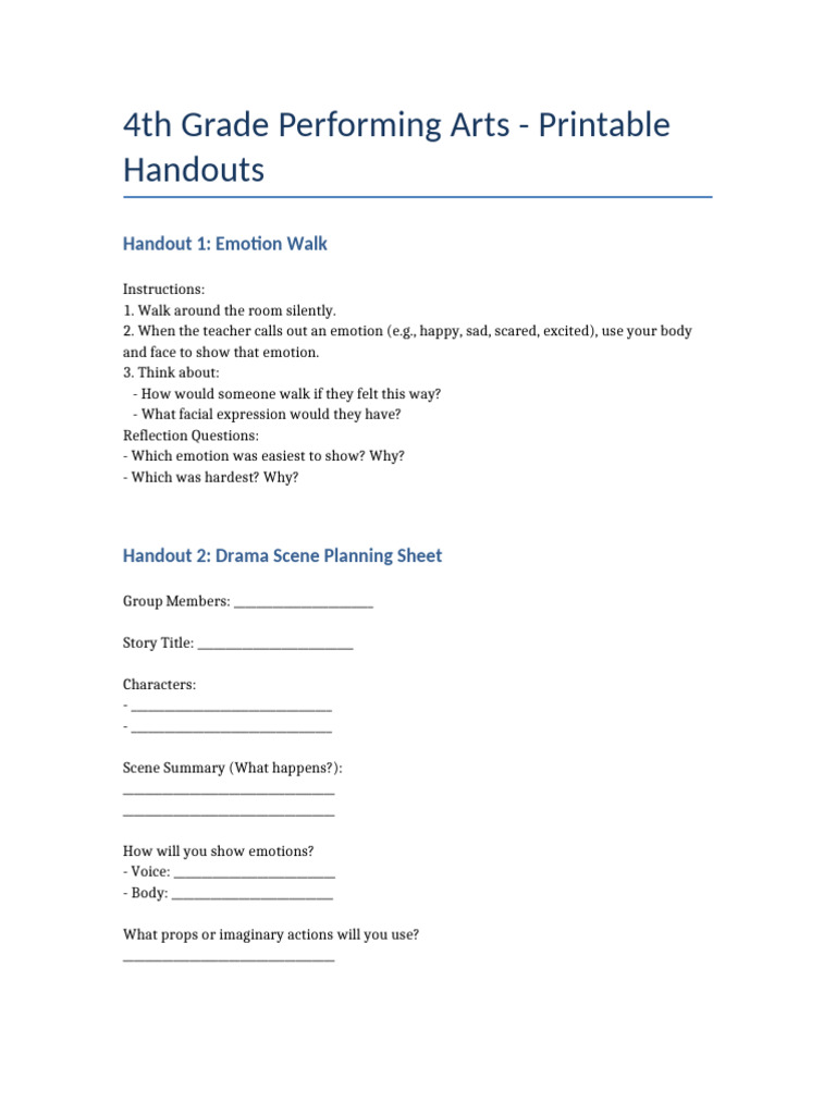 4th Grade Performing Arts Activities | PDF