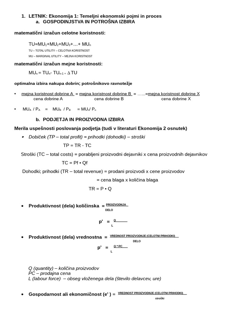 Ekonomija Formule Matura Pdf