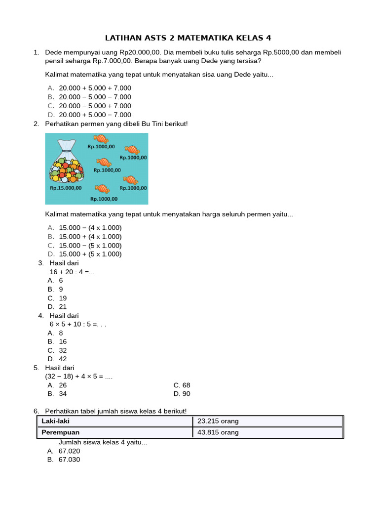 Latihan Asts 2 Matematika Kelas 4 | PDF