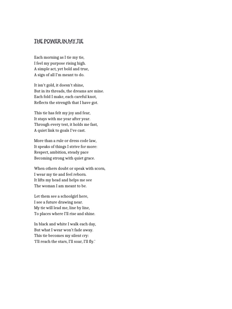 The Power in My Tie Poem | PDF