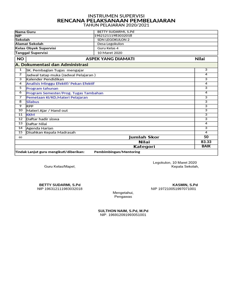 Instrumen Supervisi - 1 | PDF