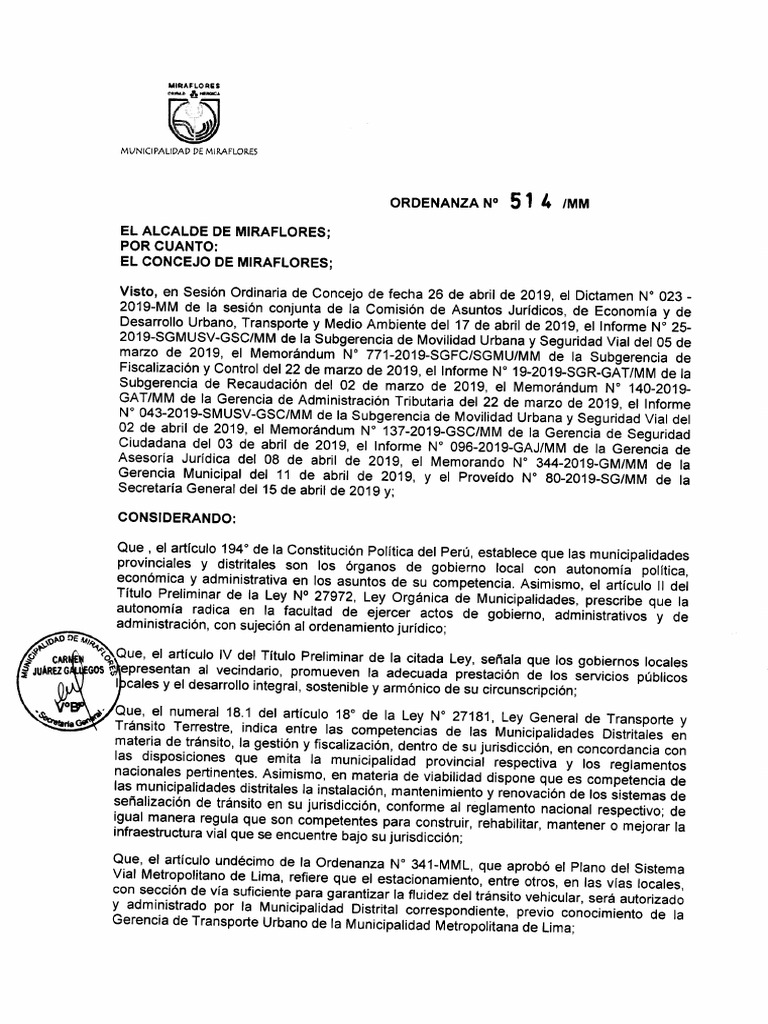 ORDENANZA Estac. Rotativo Miraflores | PDF