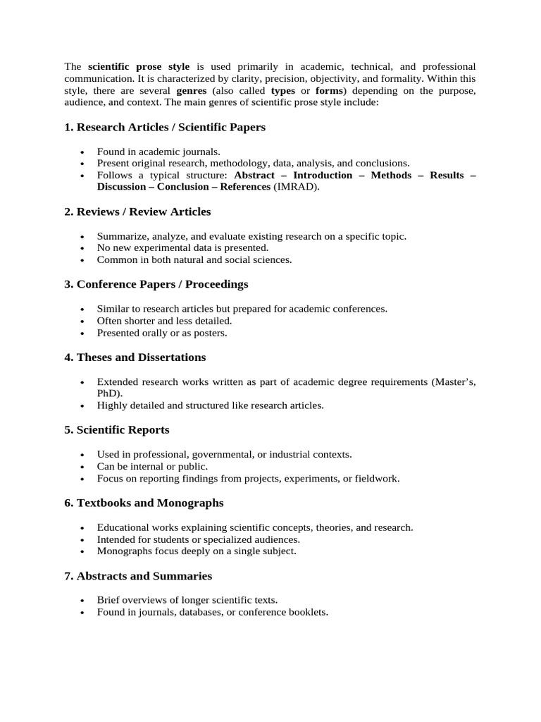 The Scientific Prose Style - Genres | PDF