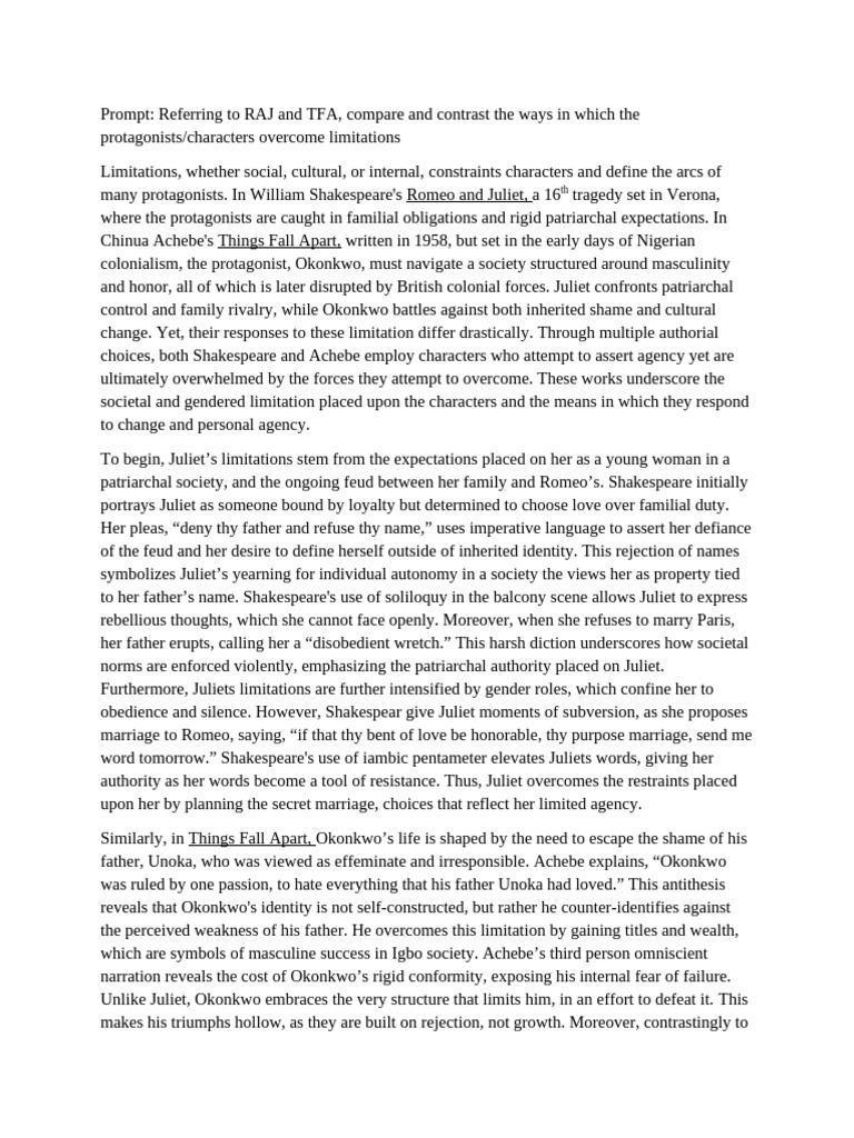 Paper - 2 - Romeo and Juliet & Things Fall Apart | PDF | Romeo And ...