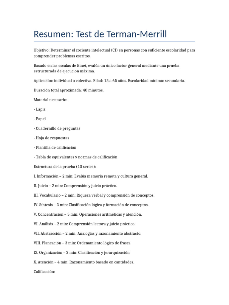 Resumen Test Terman Merrill | PDF