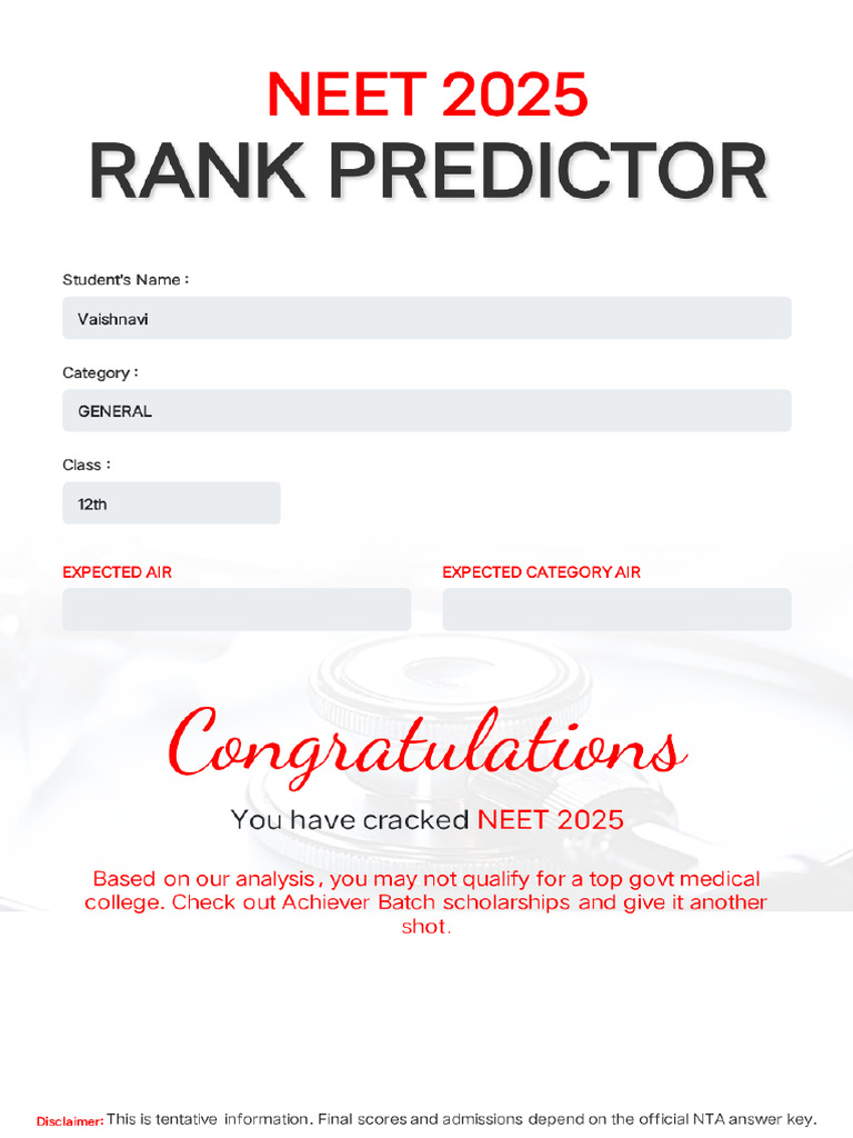 NEET 2025 Rank Prediction | PDF