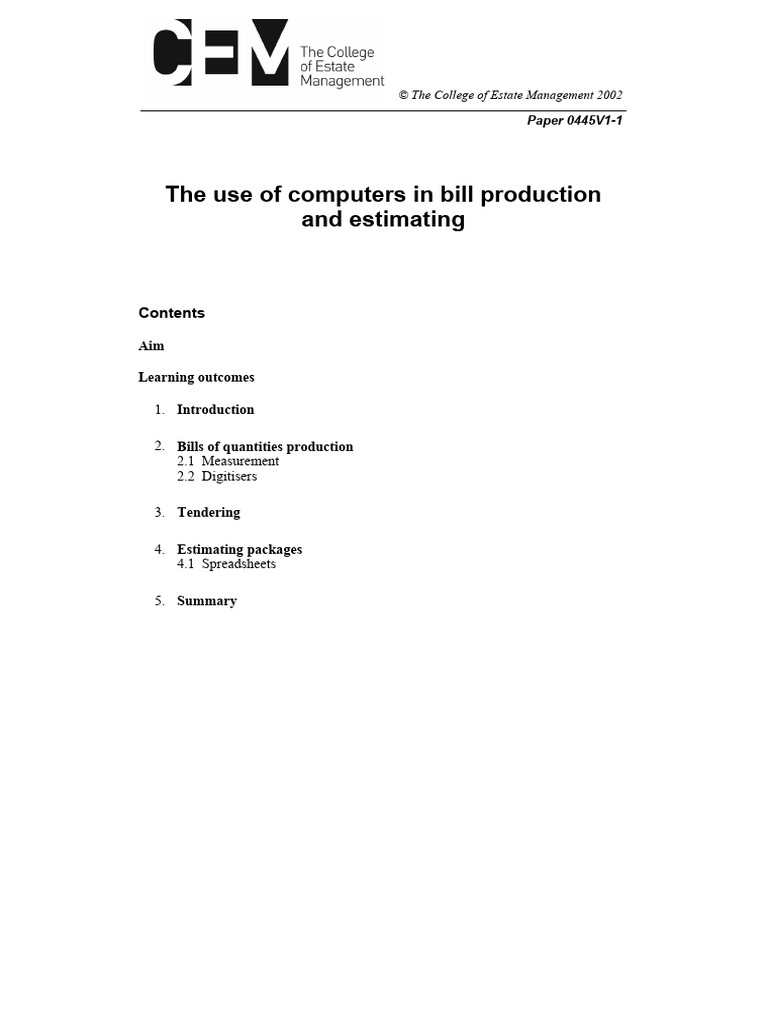 6.the Use of Computers in Bill Production and Estimating | PDF | Computer Aided Design | Library ...