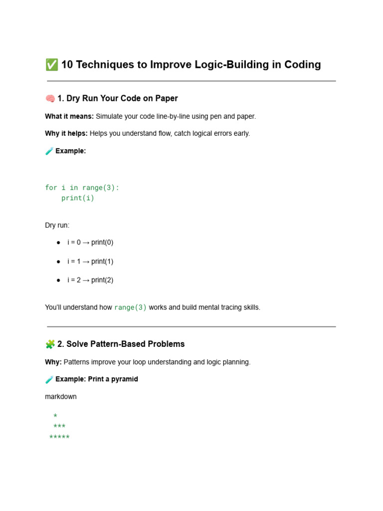 10 Techniques To Improve Logic Building In Coding Pdf Computer