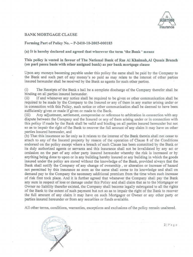 Bank Mortgage Clause P000183 | PDF