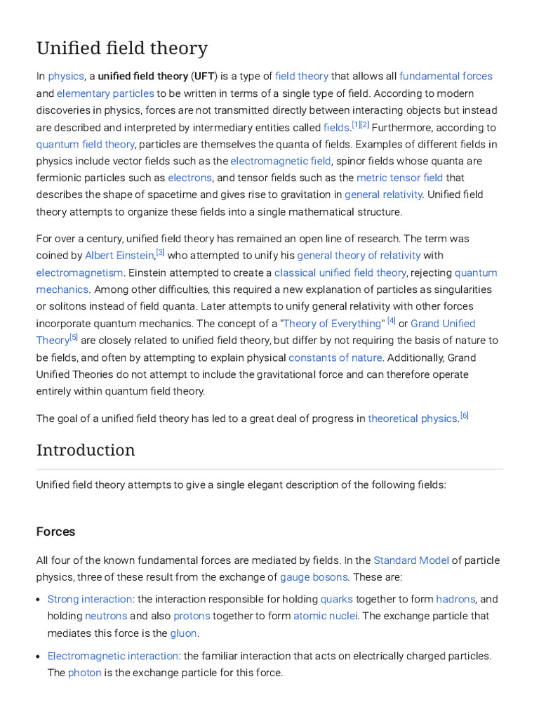 Unified Field Theory - Wikipedia | PDF | Field (Physics) | Fundamental ...