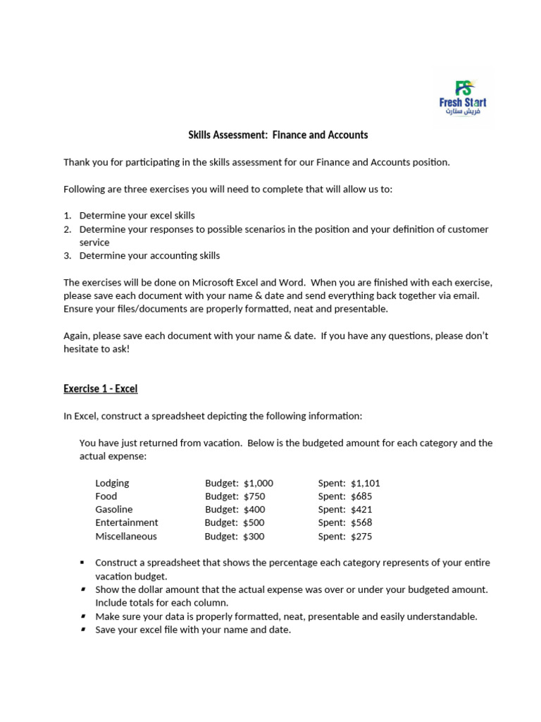 Finance and Accounts JR Acct Skills Assessment | PDF | Debits And ...