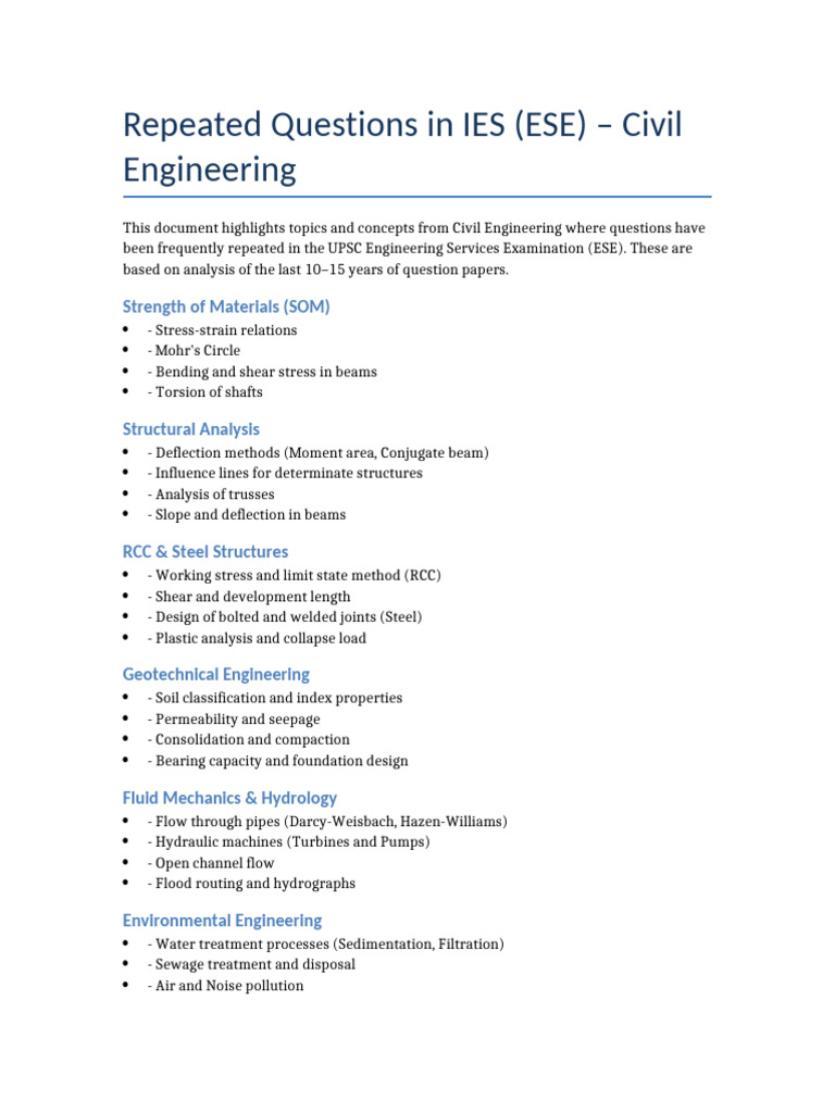 Repeated Questions IES Civil Engineering | PDF