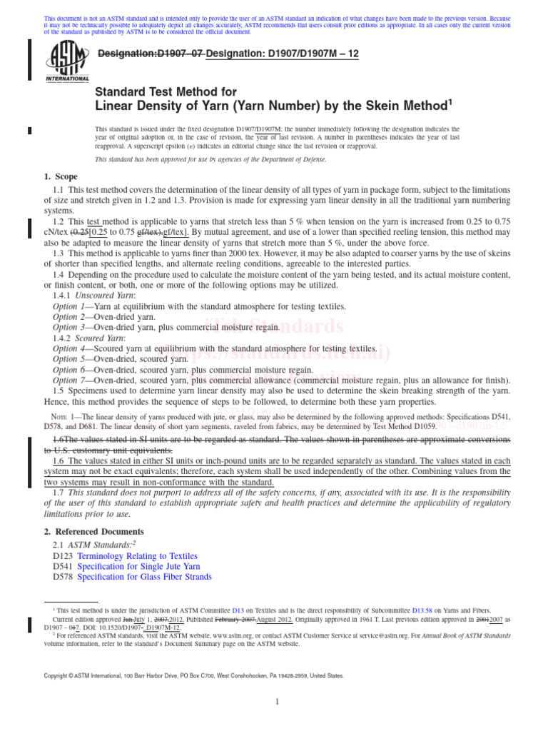 ASTM D1907: Yarn Linear Density Test | PDF | Yarn
