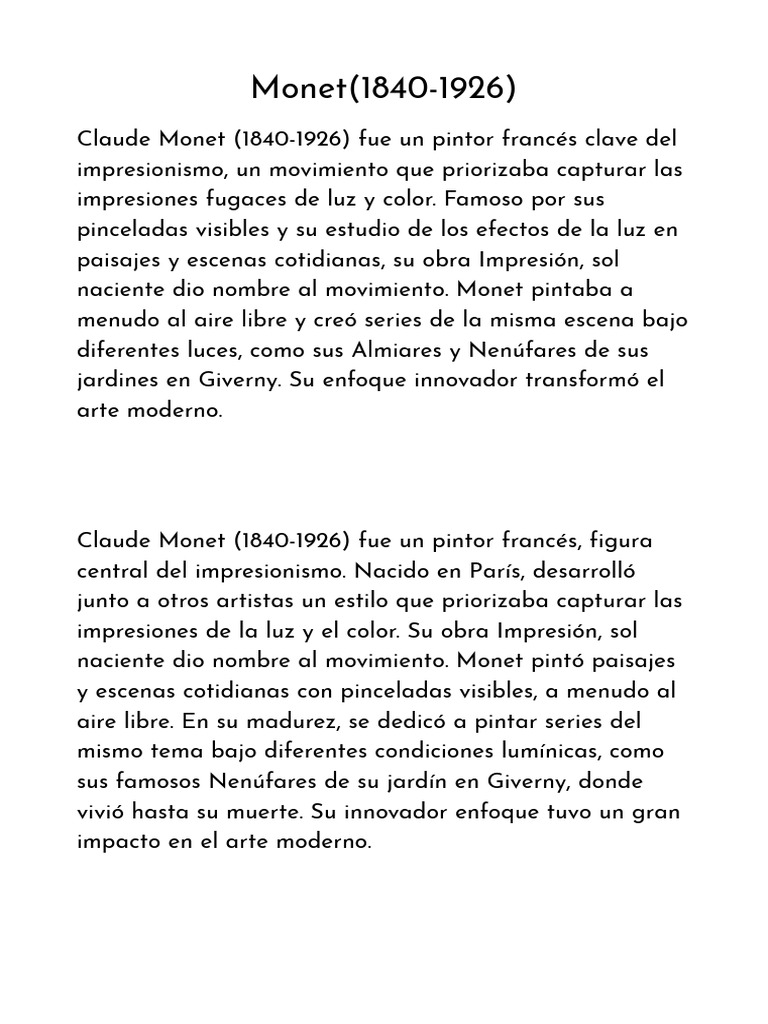 Monet | PDF | Claude Monet | Impresionismo