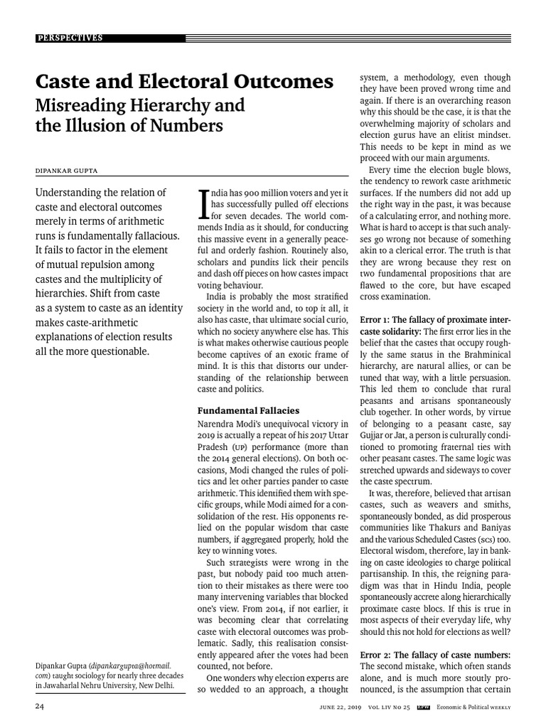 Caste and Electoral Outcomes - Dipankar Gupta | PDF | Caste