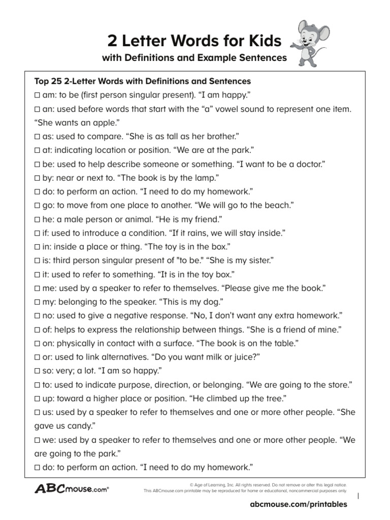 ABCmouse 2 Letter Word List With Definitions | PDF