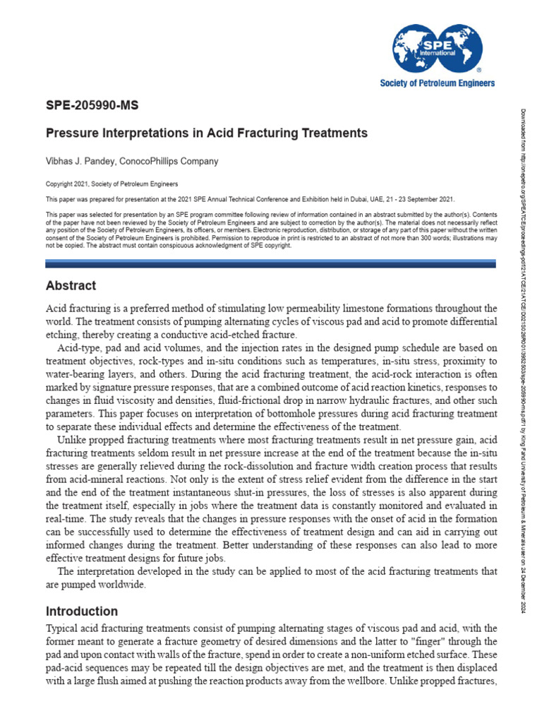 Pressure Interpretations in Acid Fracturing Treatments | PDF | Fracture | Viscosity