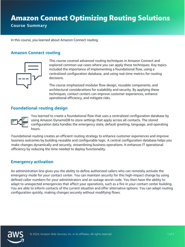 Amazon Connect Optimizing Routing Solutions Summary | PDF | Call Centre | Callback (Computer ...