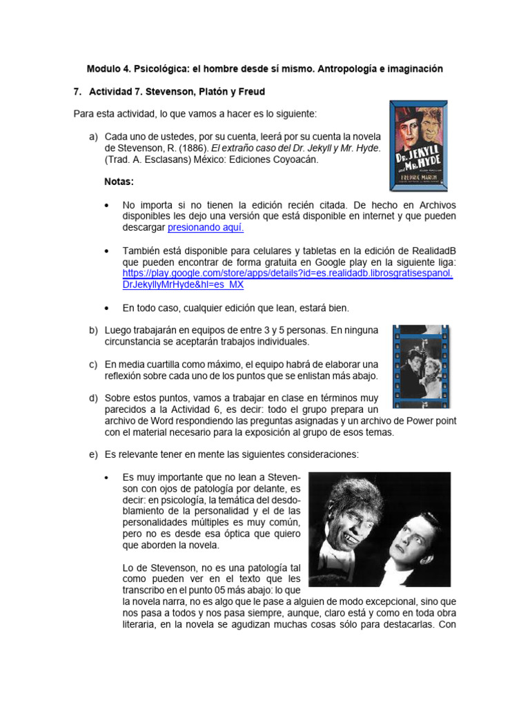 Actividad 07. Stevenson, PlatÃ N y Freud | PDF | Robert Louis Stevenson ...
