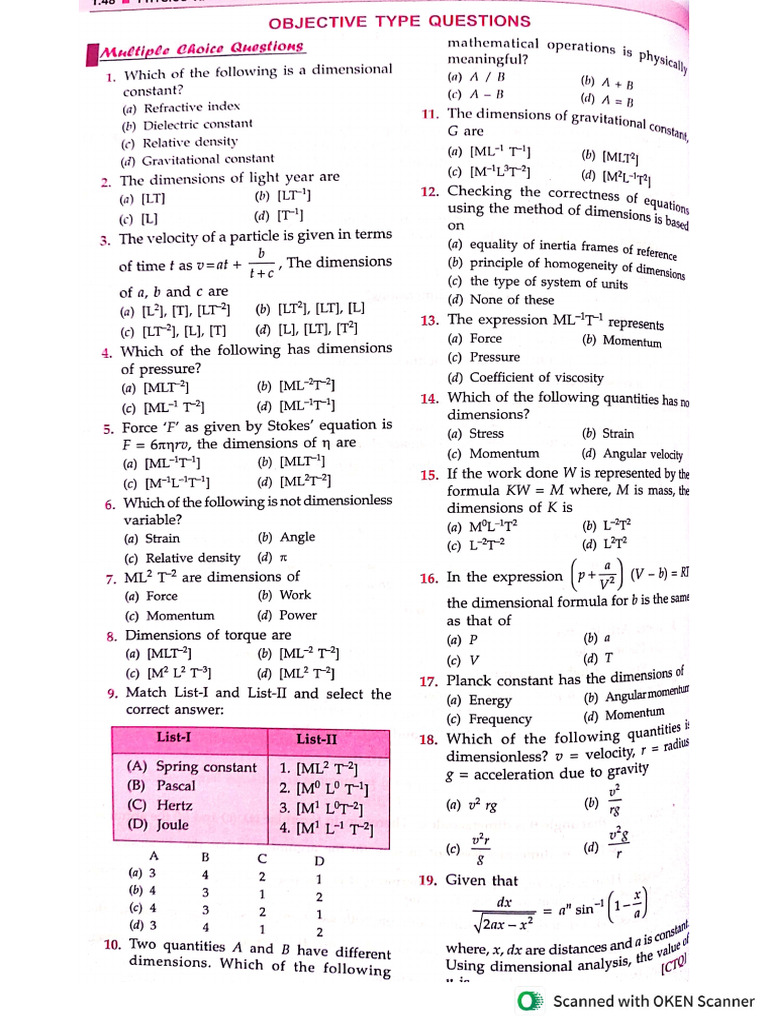 Units and Dimensions - Objective Assignment | PDF