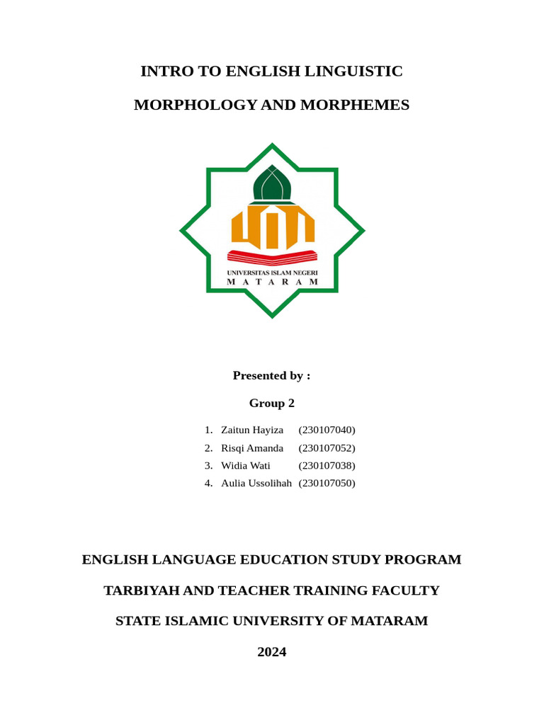 Intro To English Linguistic Group 2 | PDF | Word | Morphology (Linguistics)
