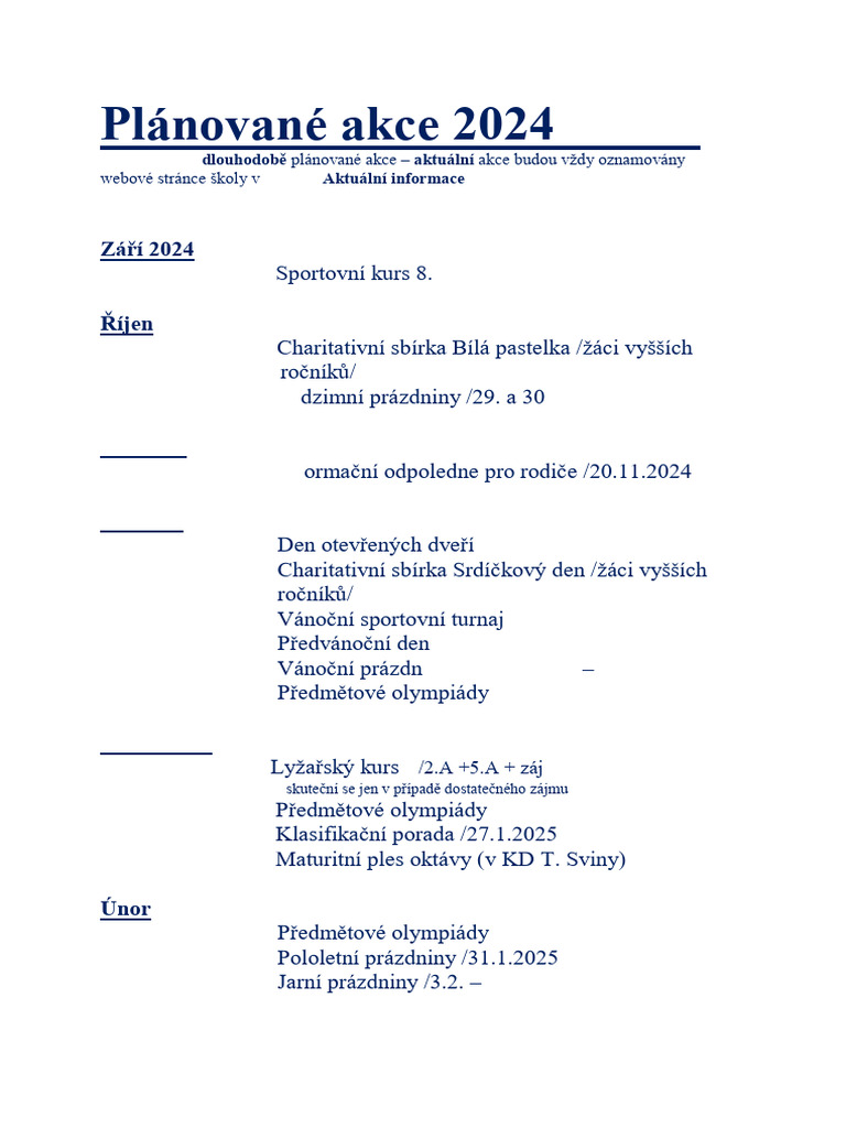 Planovane Akce 2024 2025 1 | PDF