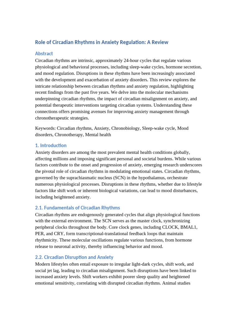 Circadian Rhythms Anxiety Review Complete | PDF | Circadian Rhythm | Sleep