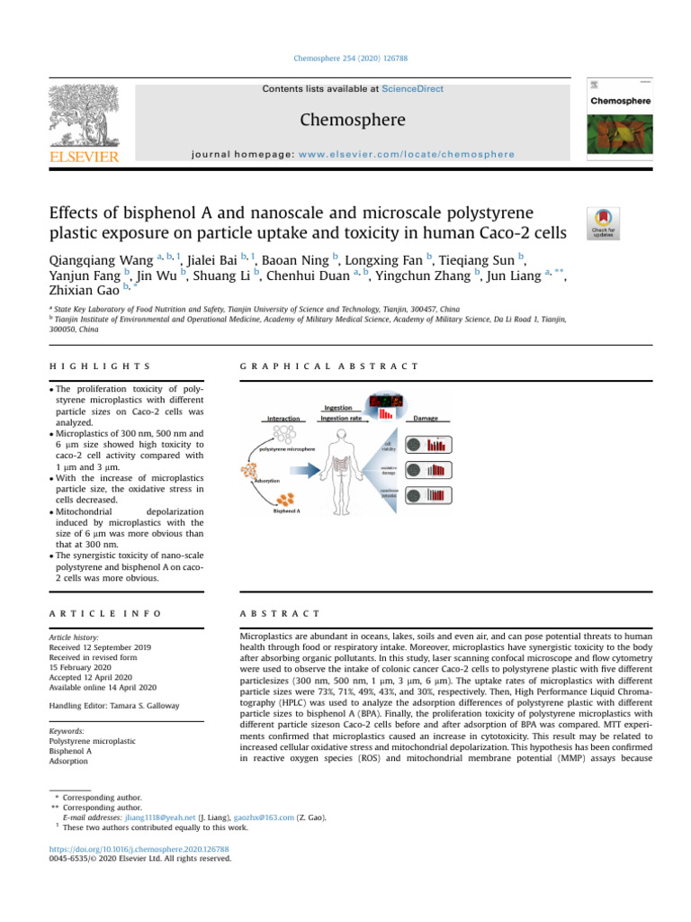 Effects of Bisphenol A and Nanoscale and Microscale Polystyrene-Wang Et Al. 2020 | PDF | Plastic