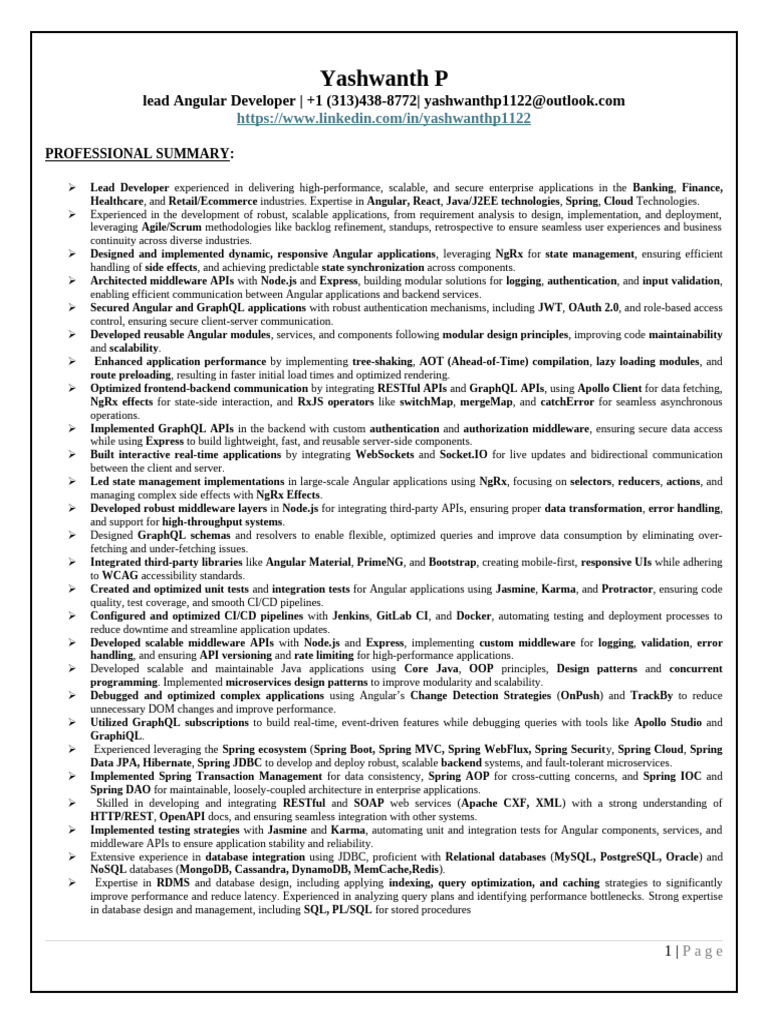 Yashwanth-lead dev front end(angular) | PDF | Spring Framework | Angular Js