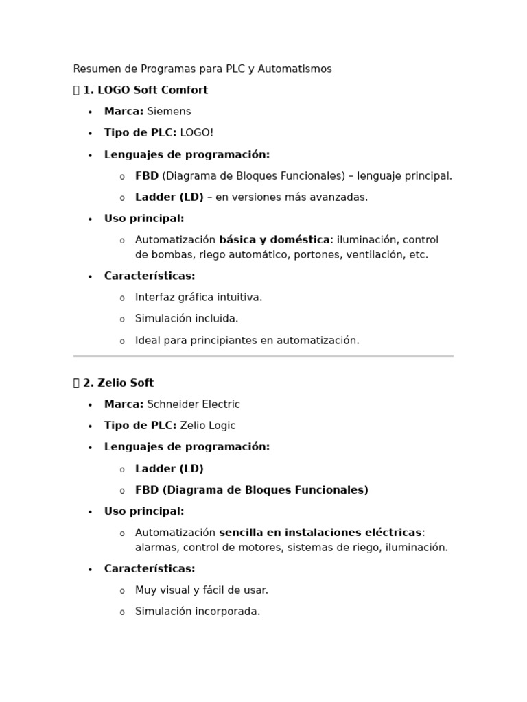 Resumen de Programas para PLC y Automatismos | PDF