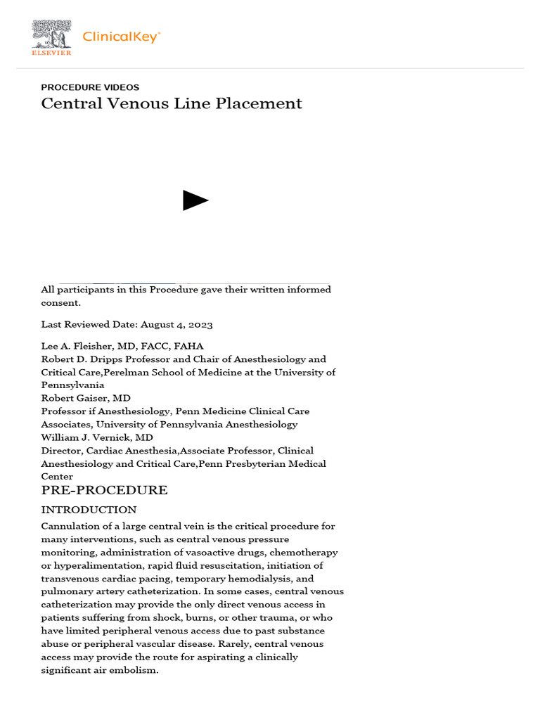 Central Venous Line Placement Guide | PDF | Vein | Common Carotid Artery