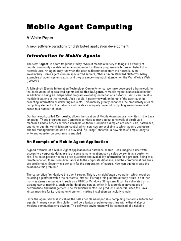 Mobile Agent Computing A New Software Paradigm Pdf Java