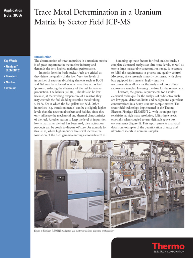 AN 30056 - ICP-MS - Trace Metal in Uranium Matrix | PDF | Nuclear Fuel ...