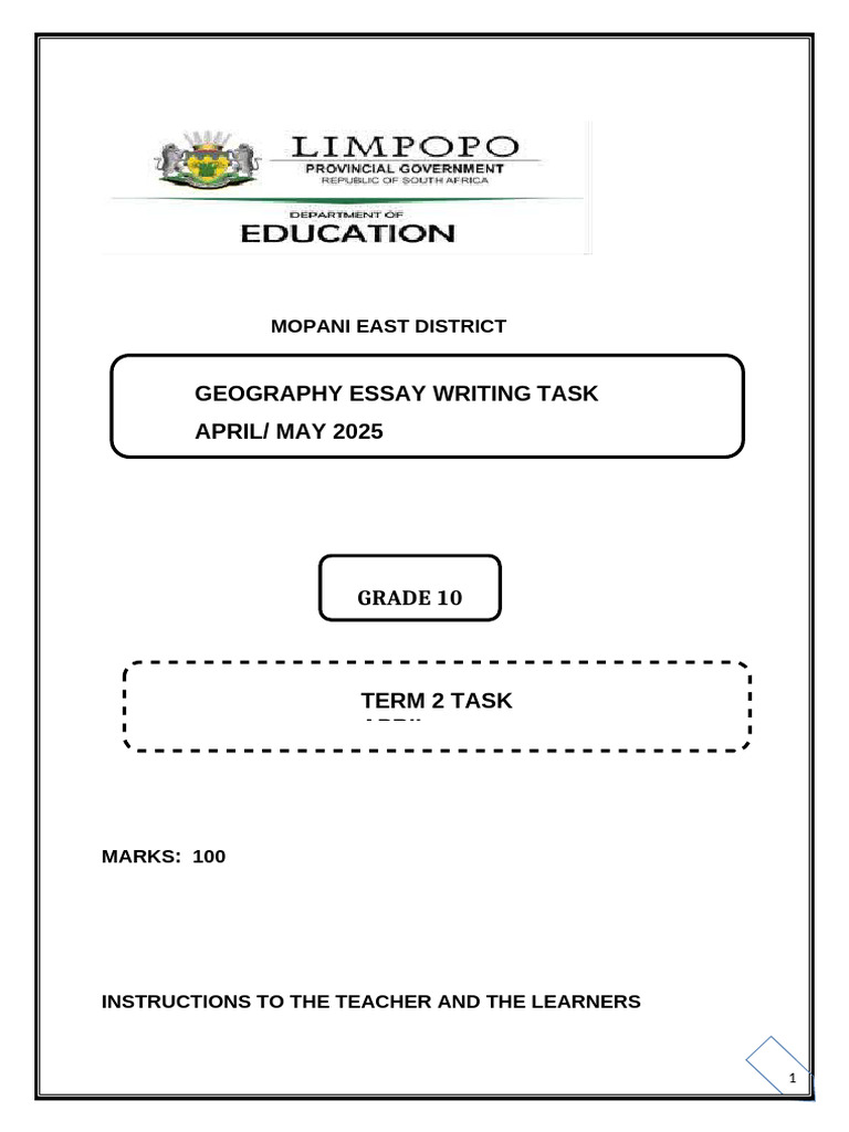 Grade 10 Geography Essay Task 2025 | PDF | Essays | Learning