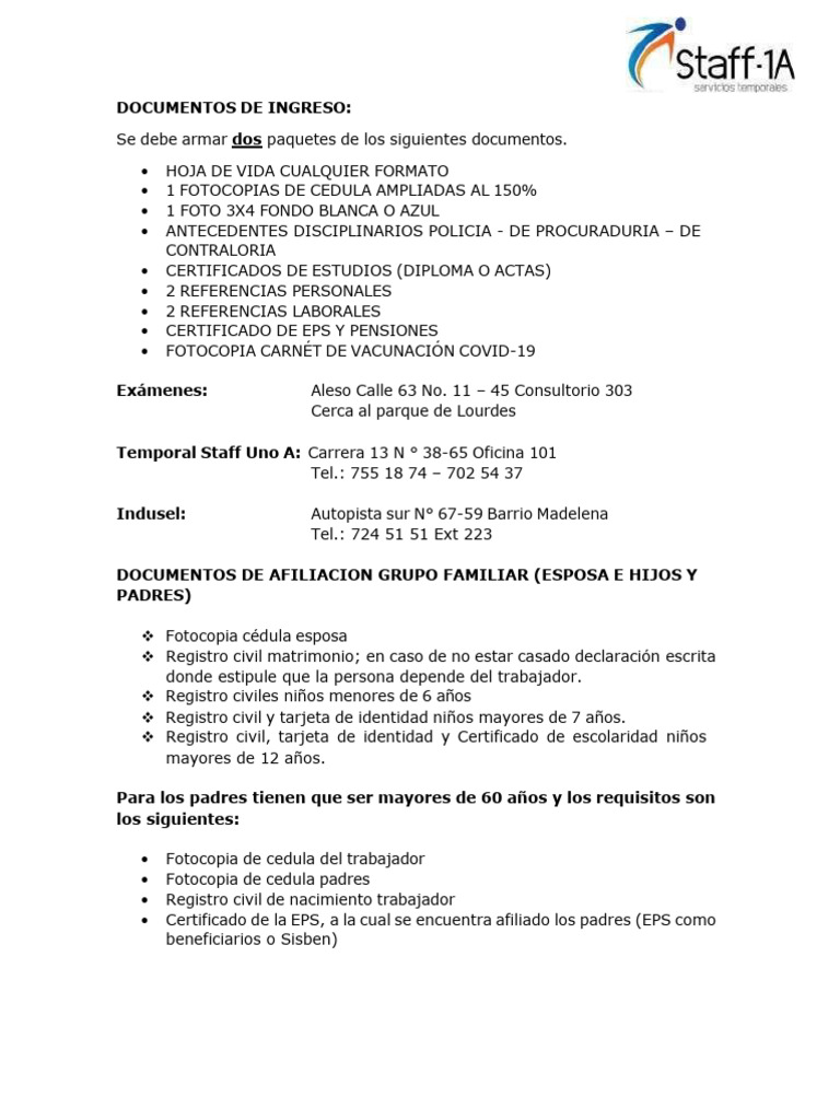 Documentos Ingreso | PDF