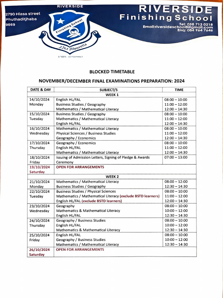 Block Timetable For October Adobe Scan 14 Oct 2024 | PDF | Science ...
