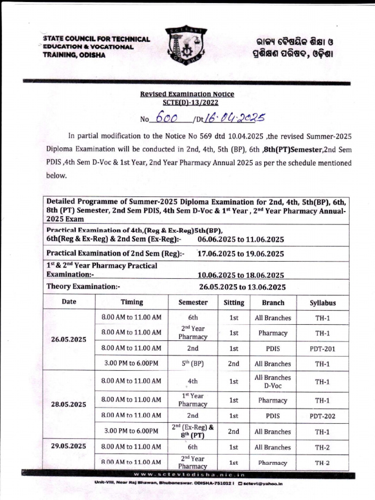 Revised Exam Programme | PDF