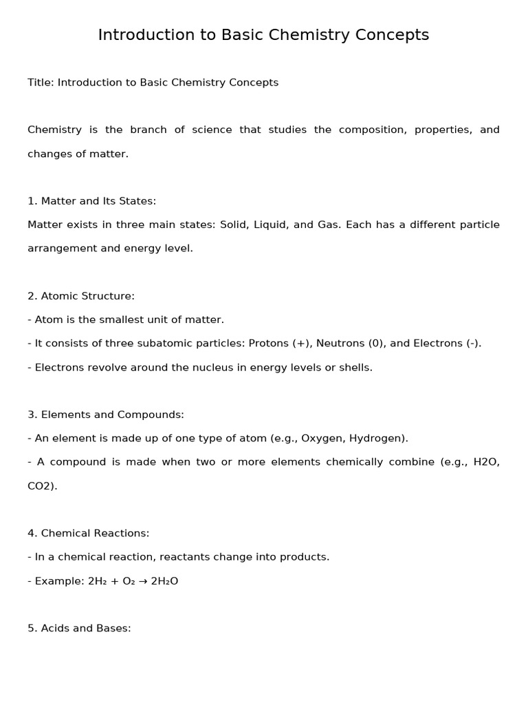 Basic Chemistry Concepts | PDF