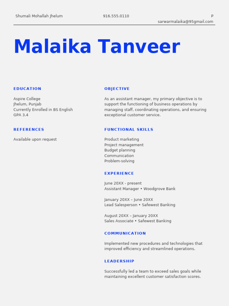 Malaika Tanveer: Education Objective | PDF