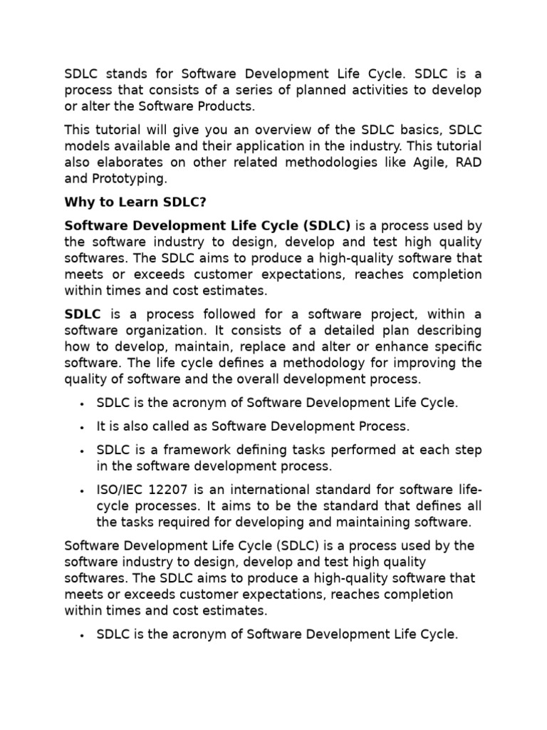 SDLC stands for Software Development Life Cycle | PDF | Software ...