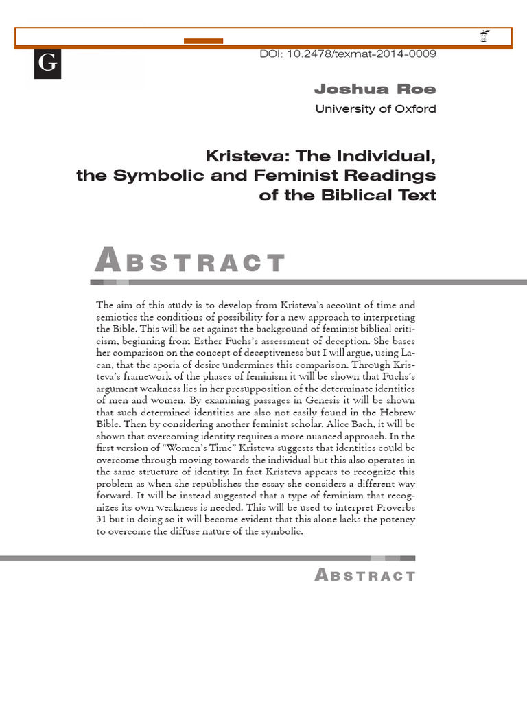 Kristeva - The Individual, The Symbolic and Feminist Readings of The Biblical Text | PDF ...