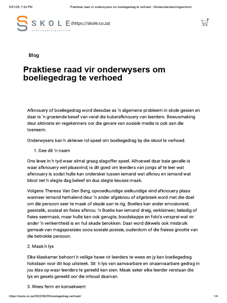 Praktiese Raad Vir Onderwysers Om Boeliegedrag Te Verhoed ...