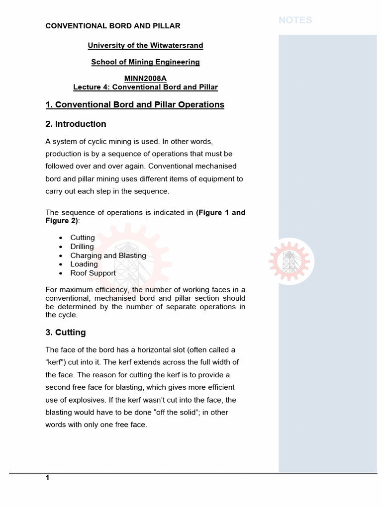 Conventional Bord and Pillar Mining Methods - Lecture Notes | PDF ...